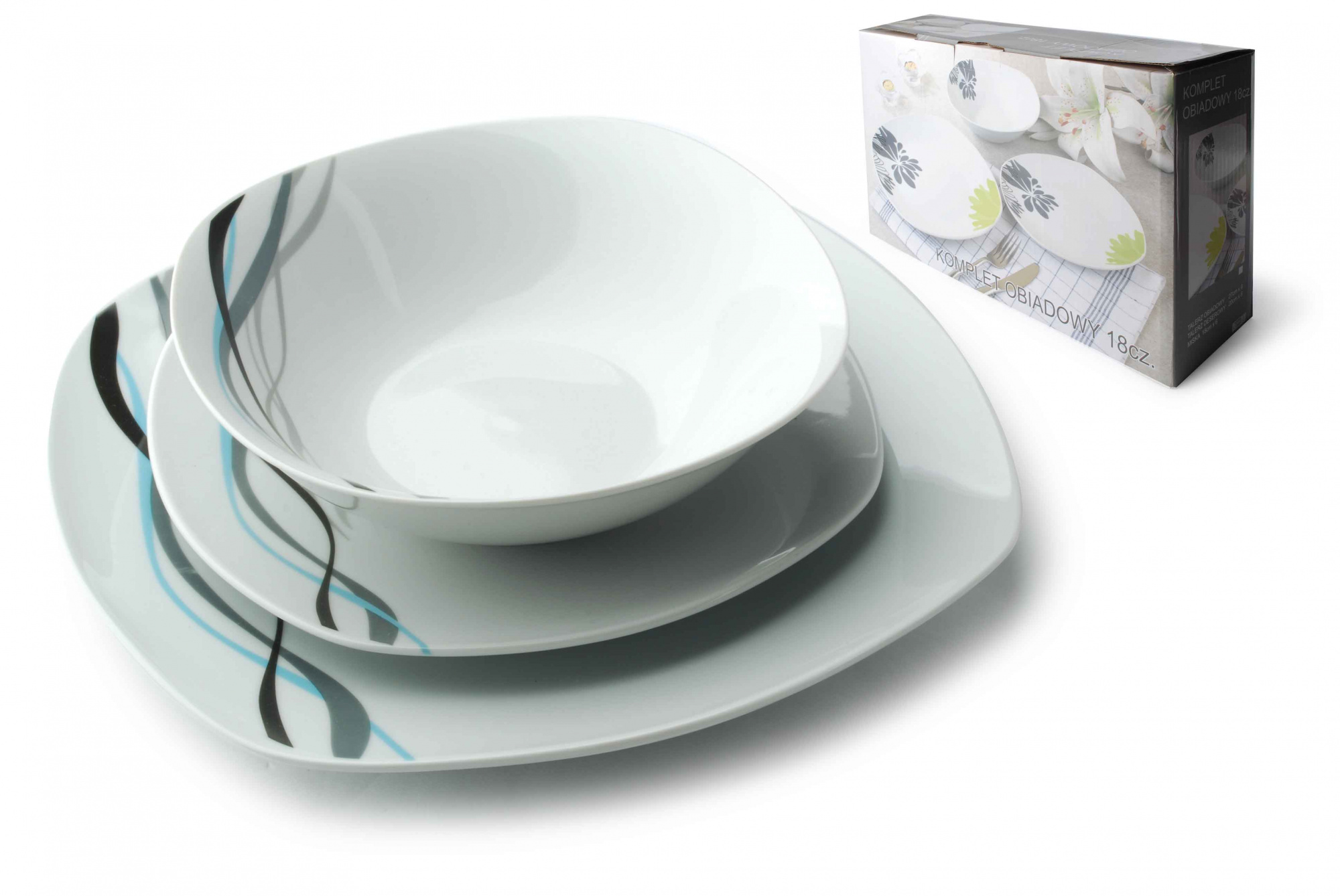 Kwadratowy zestaw obiadowy - 18 części , Pozostałe serwisy, Serwisy ...